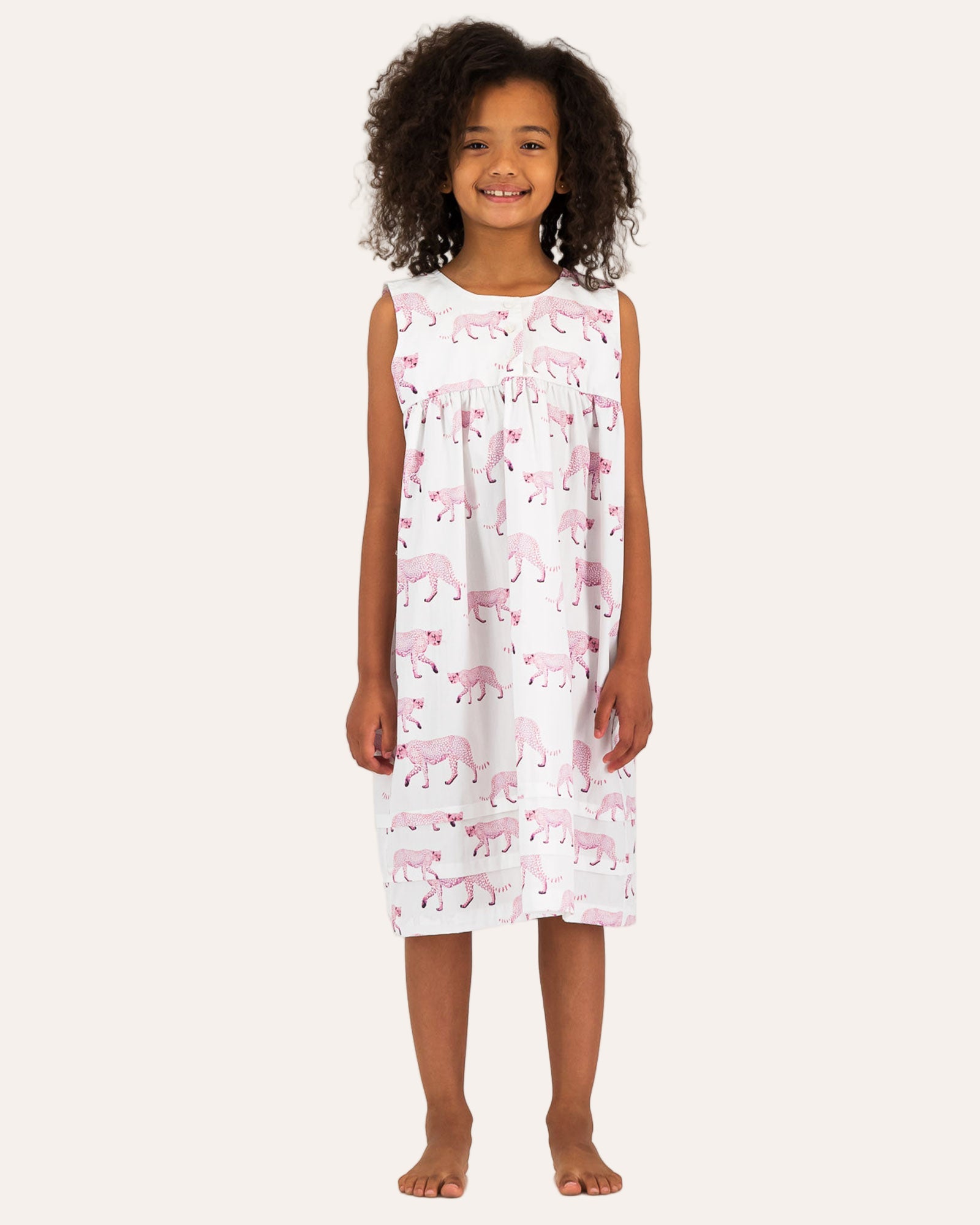 Girls Nighty - Pink Cheetahs on White