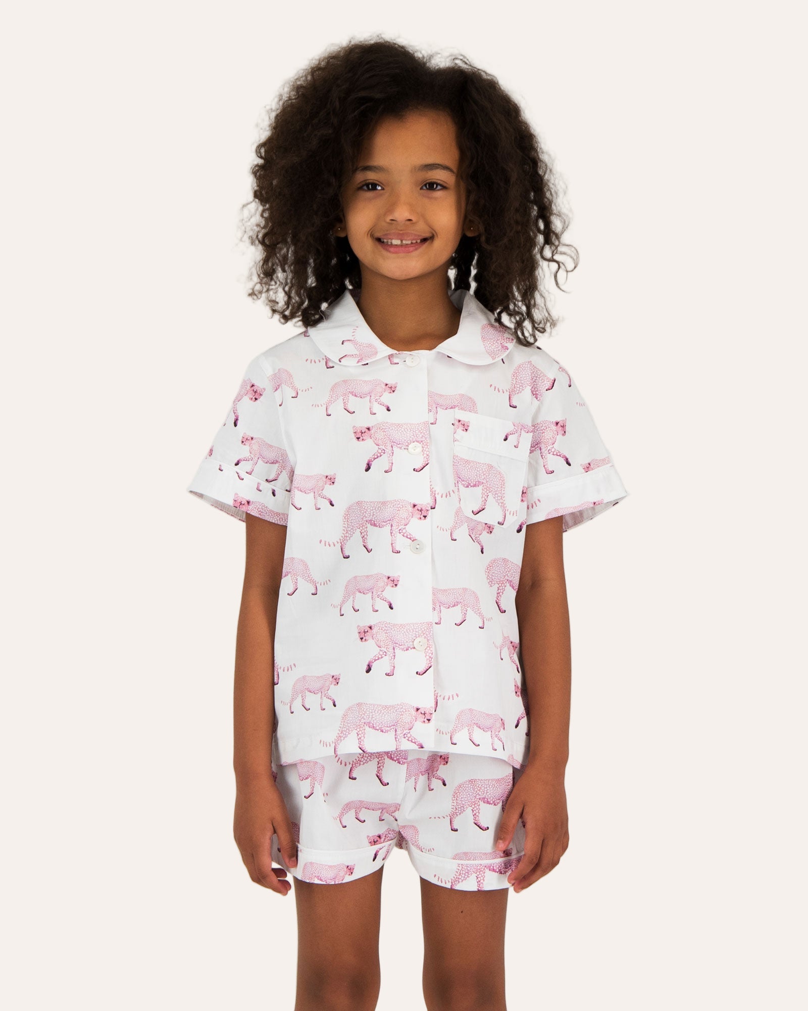 Girls Short Pyjamas - Pink Cheetahs on White – Woodstock Laundry SA