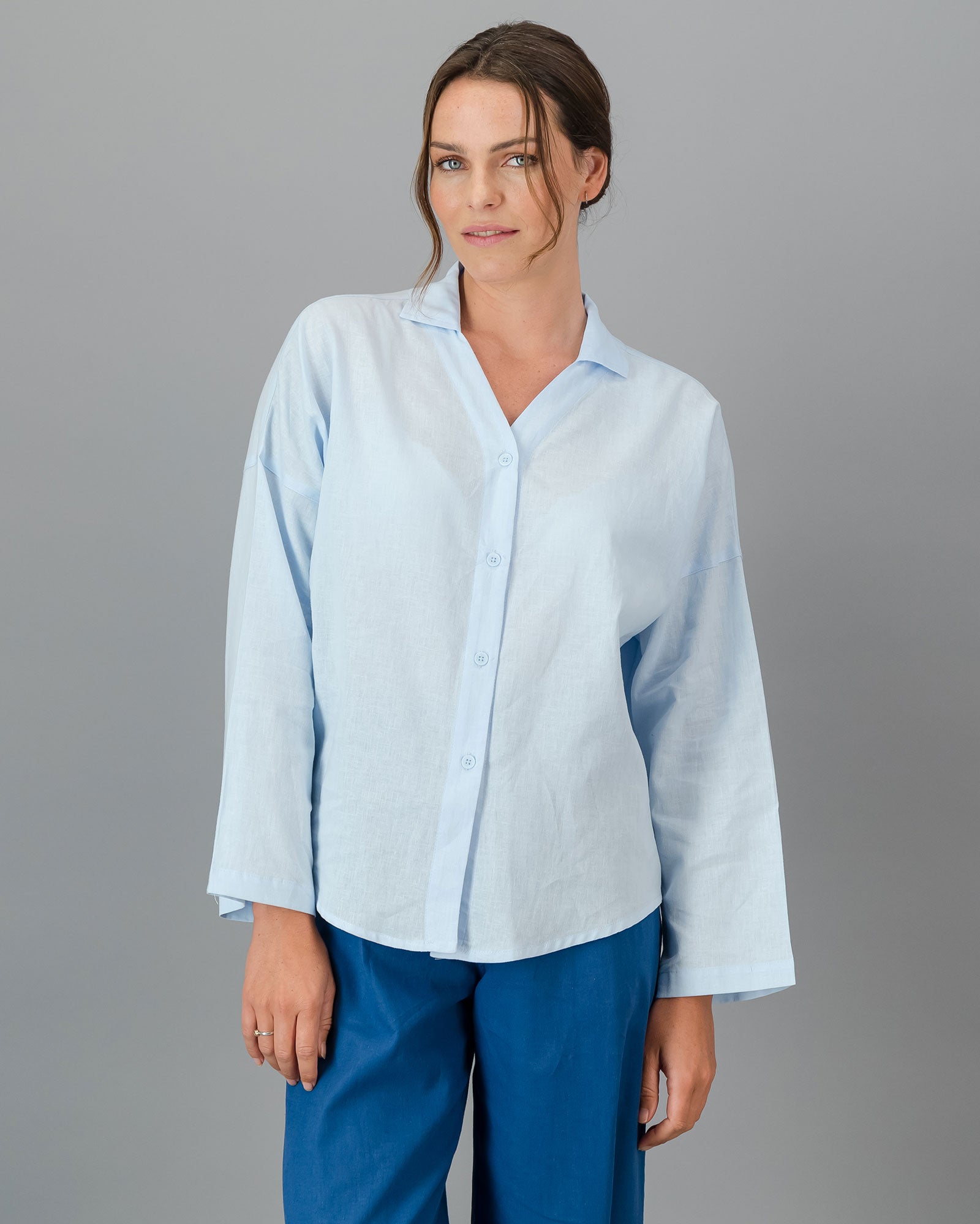 Womens Linen Flow Shirt - Sky Blue – Woodstock Laundry SA